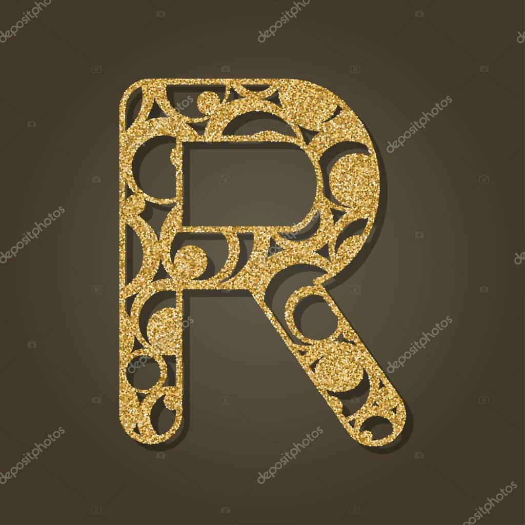 Letra de oro R para corte por láser. Alfabeto inglés. Ilustración ...