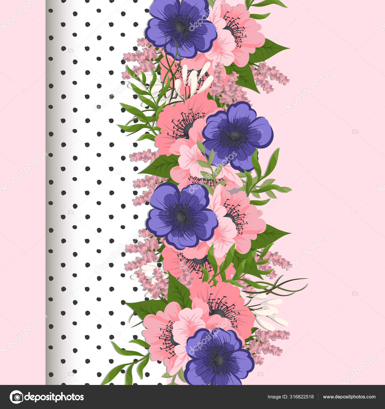 Flower Border Template Pink Blue Floral Background Stock Vector Image ...