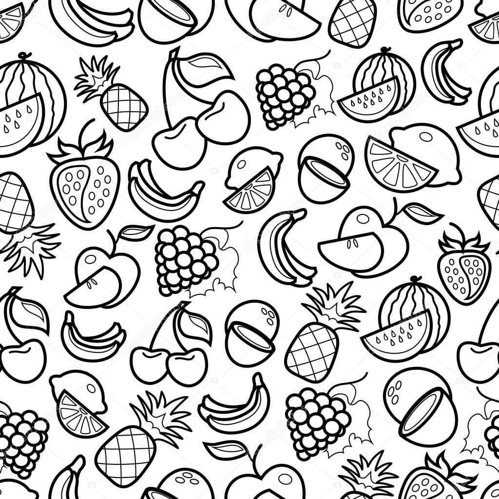 Line art fruit icons pattern on white background Stock Vector Image by ...