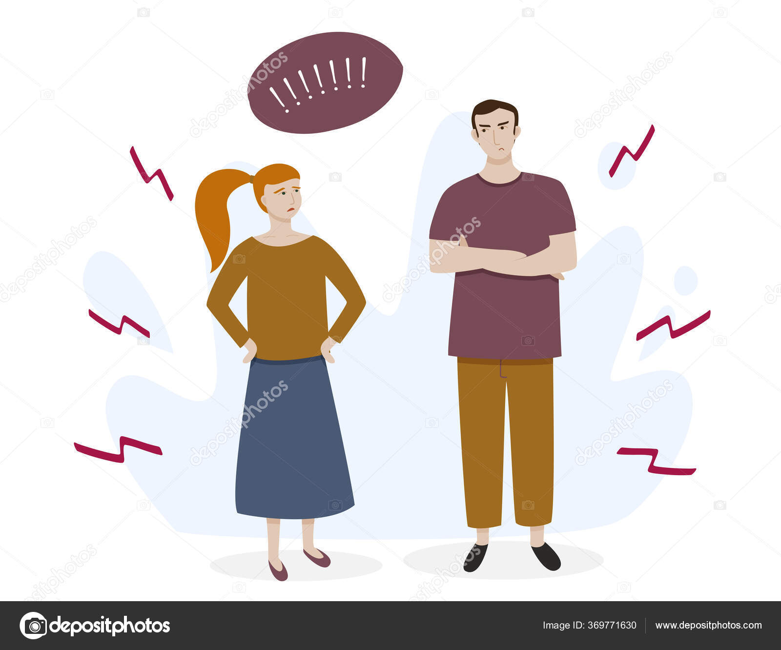 Man and woman in a quarrel. Flat colorful illustration. Family ...