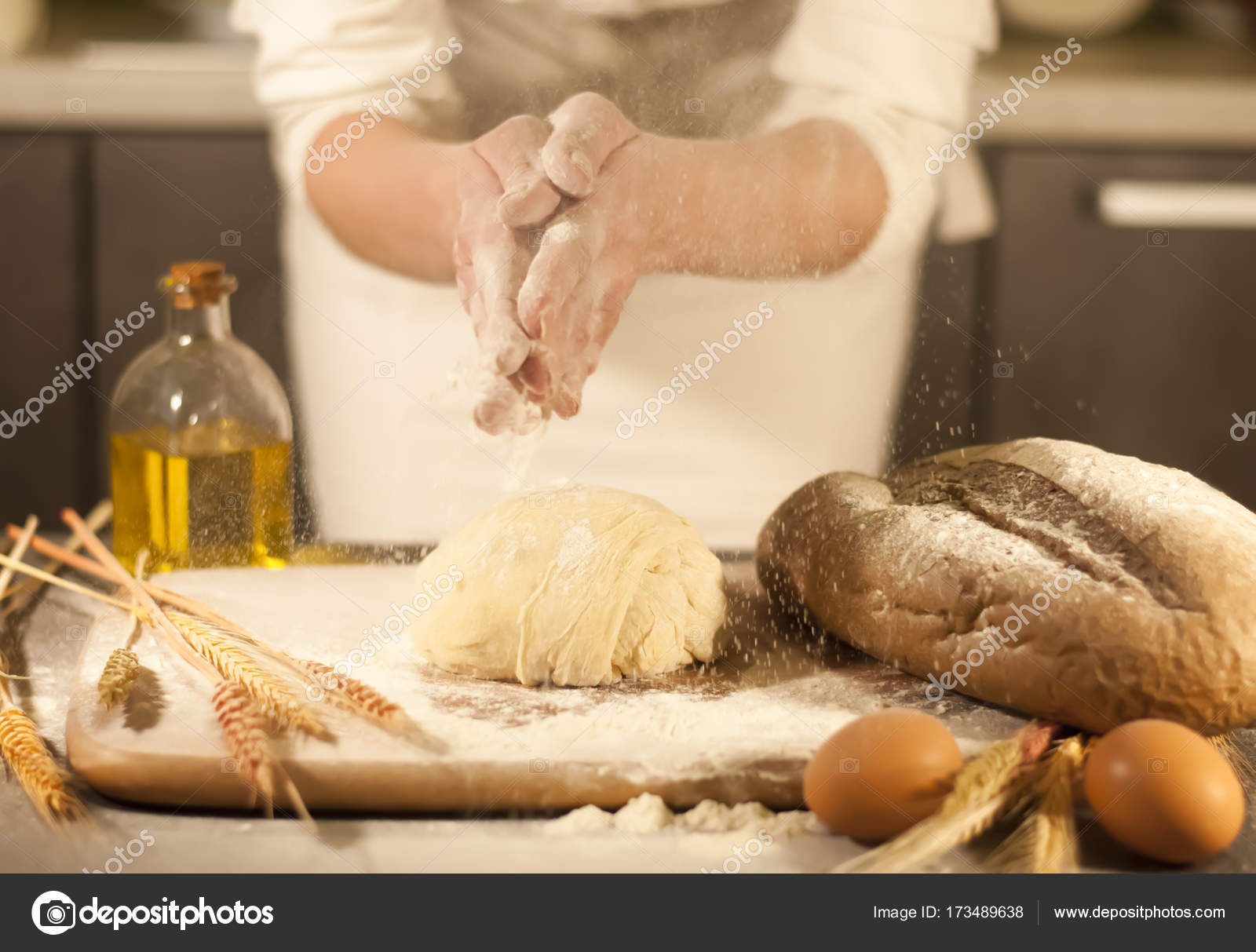 Women's baker hands, kneading dough and making bread — Stock Photo ...