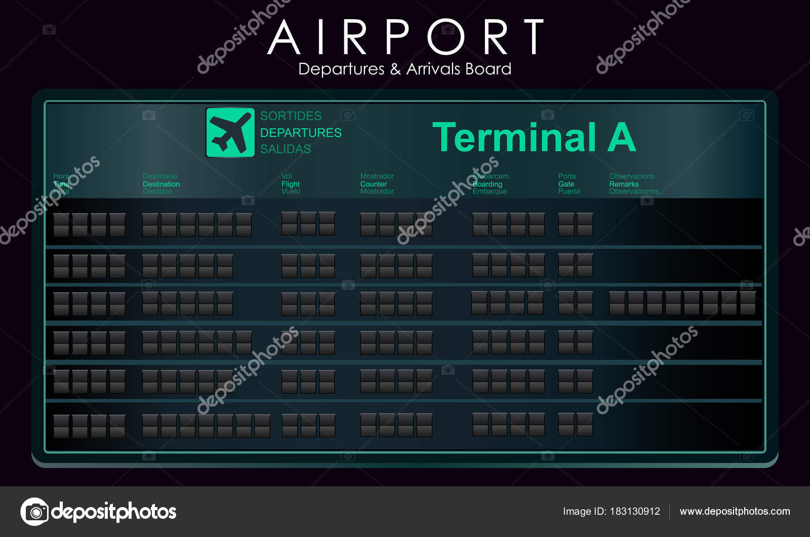 Blank flights scoreboard mockup departures Stock Vector Image by ...