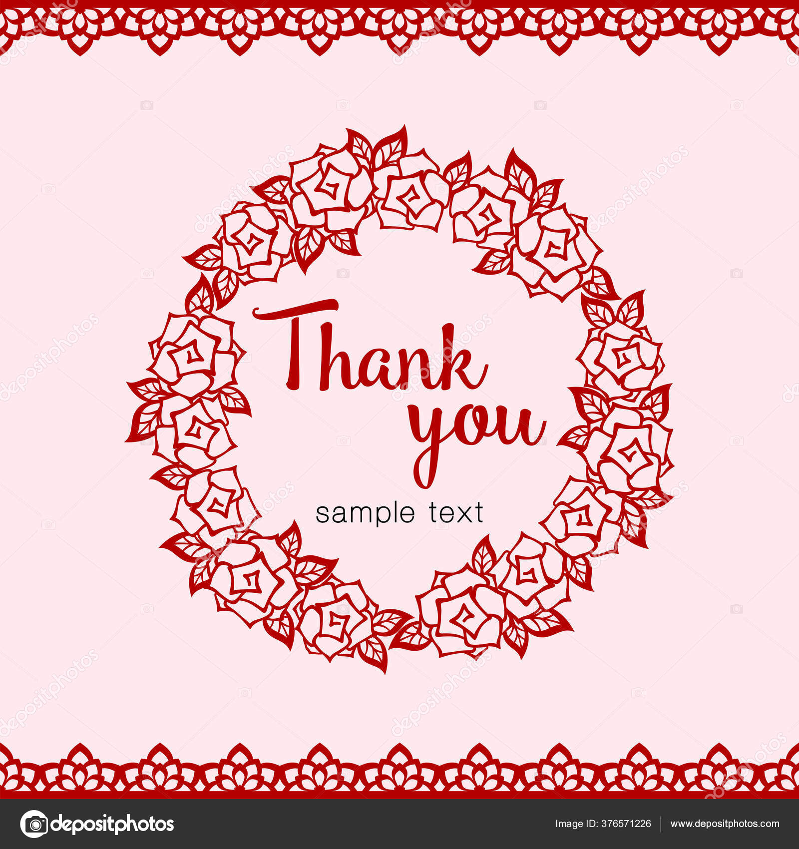 Universal Greeting Thank You Card Template Roses Frame Openwork Border ...