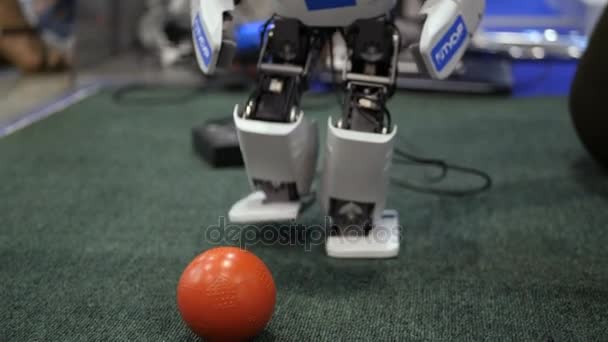 Moscow, Russia - 15 OCT 2017 : Robotics. Robots play football. Cyber ...