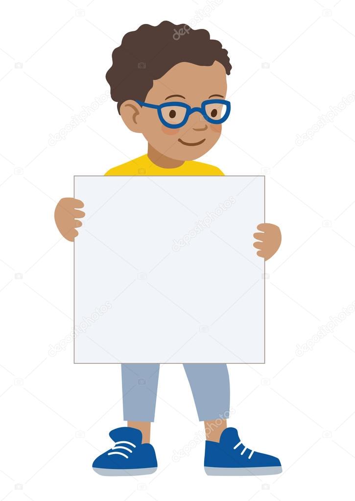 Niño sosteniendo plantilla de suspiro en blanco Vector de stock por ...