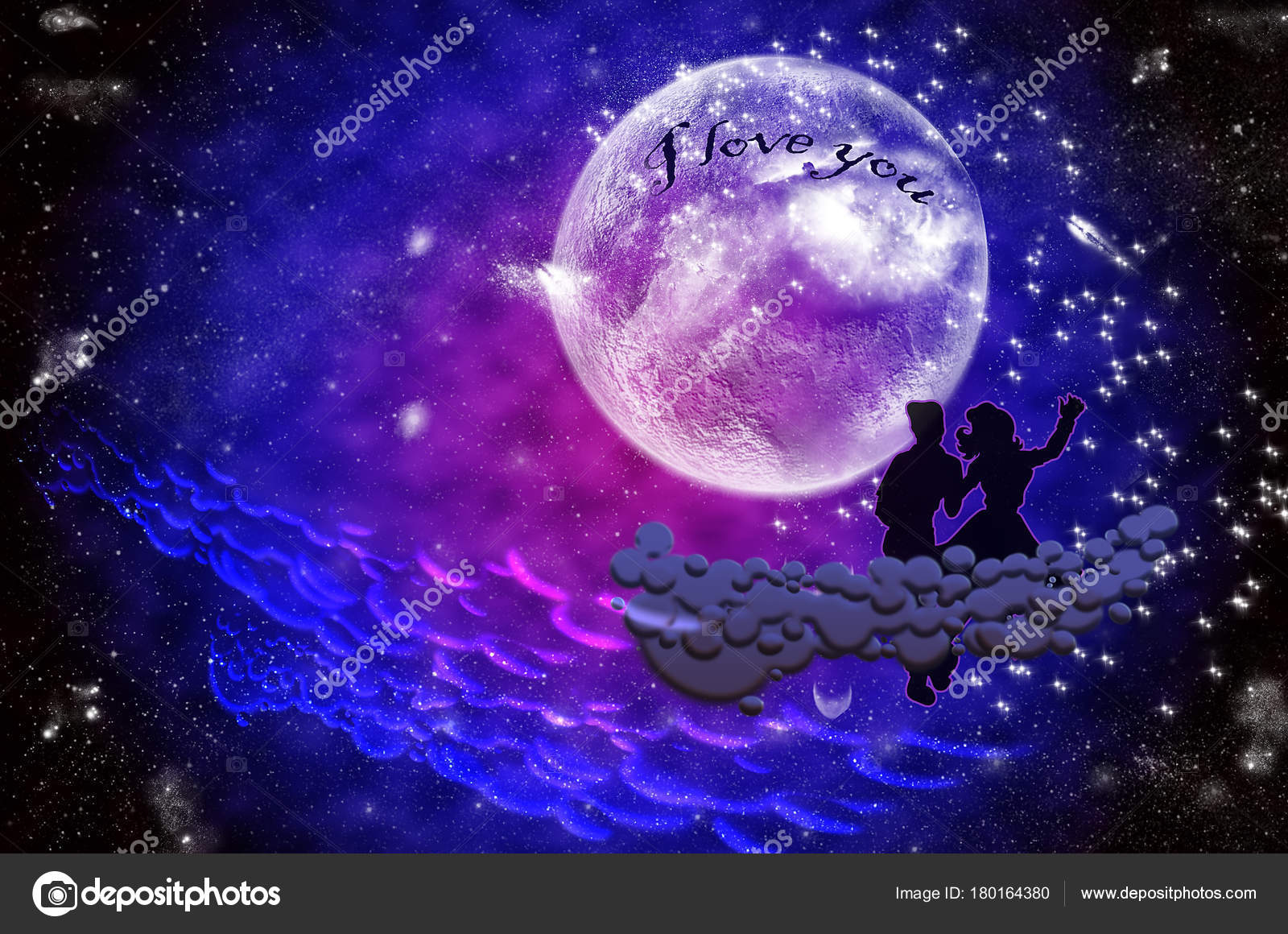 Boy Girl Sitting Moonlight Cloud — Stock Photo © KajaNi #180164380