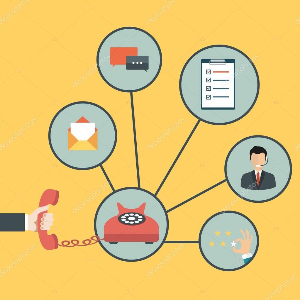 Concepto de servicio al cliente empresarial. Conjunto de iconos de contacto con nosotros ...