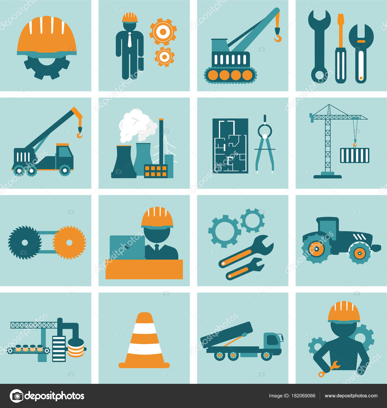 Engineering Icon Set Engineer Construction Equipment Machine Operator ...