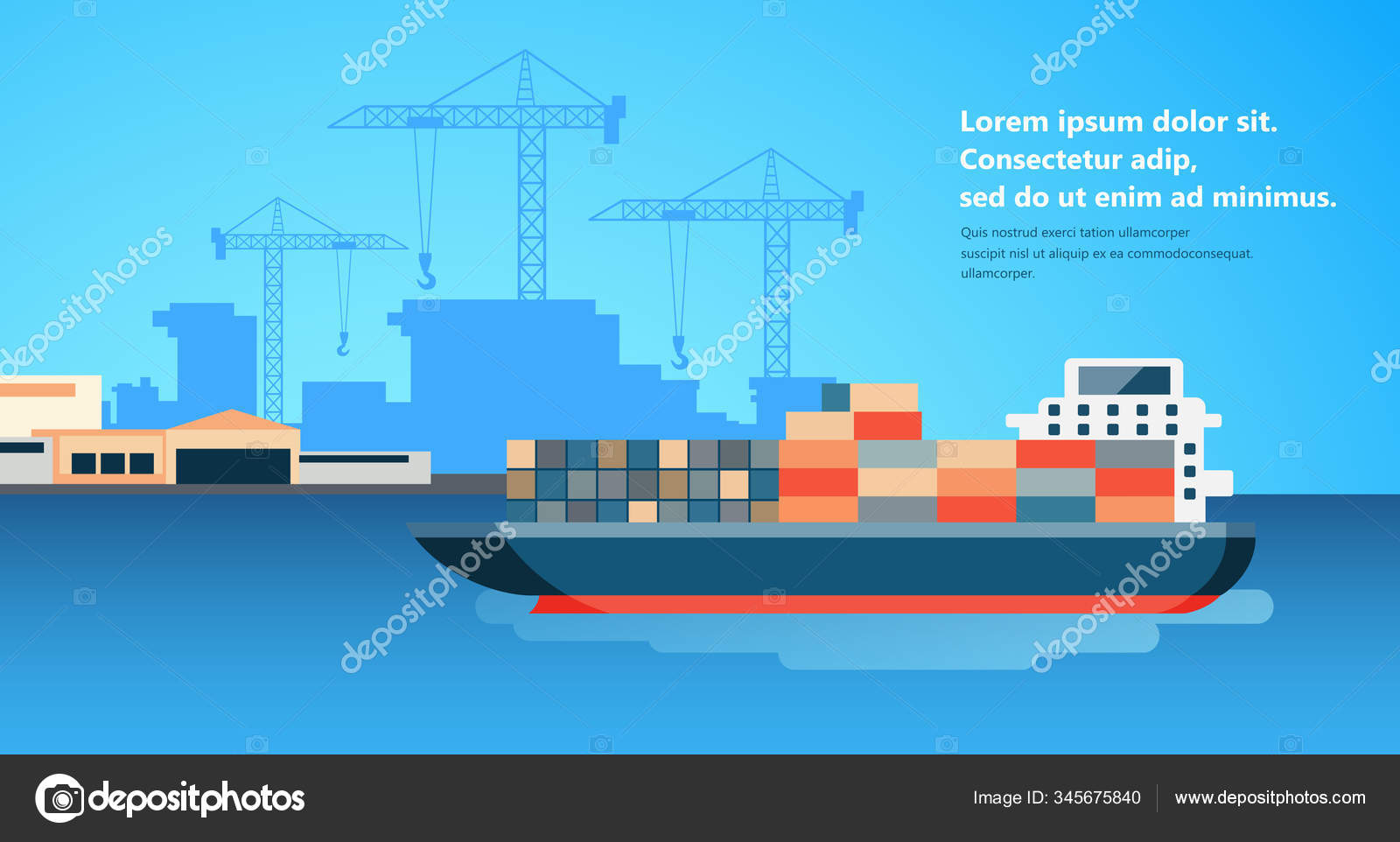 Container Ship Freight Port Terminal Unloading Merchant Marine Flat ...