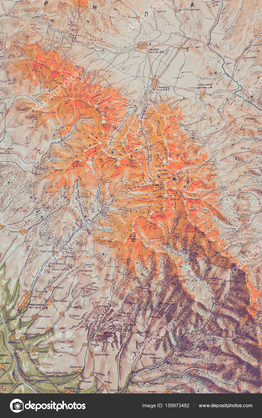 Old balkan mountains map, Pirin mountain atlas. Bulgaria, Balkan Stock ...