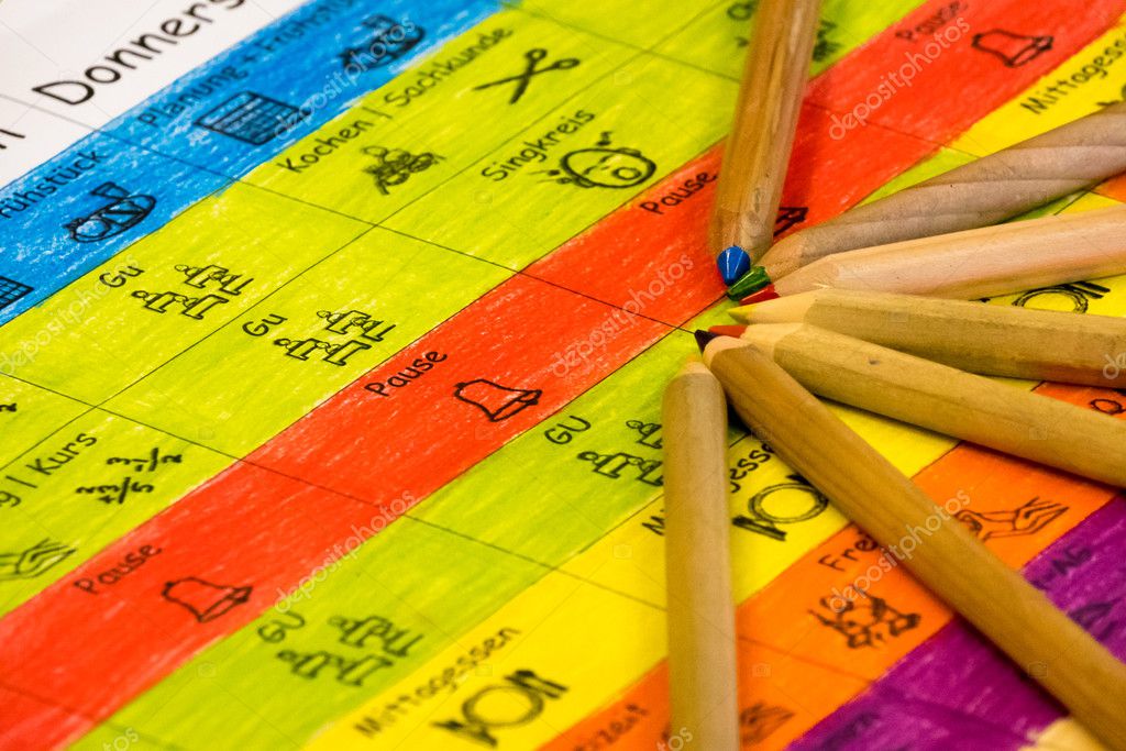 Self made timetable for school in German language — Stock Photo ...