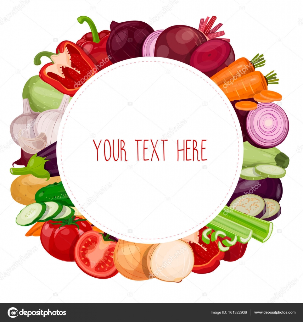 Round label with vegetable. Design template/frame/banner. Vector ...