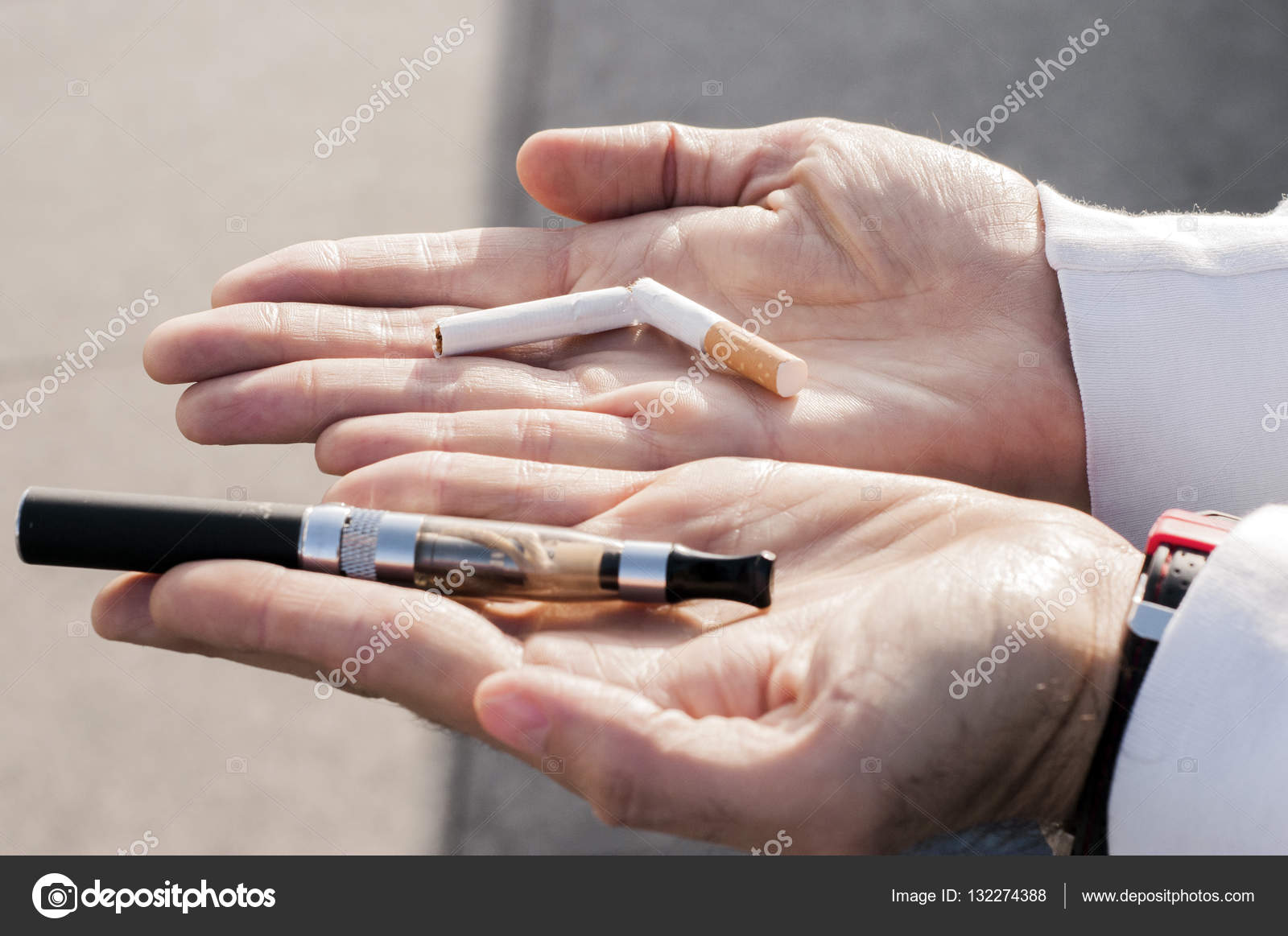 Concept of choosing the type of cigarette, Close up of a smoker ...