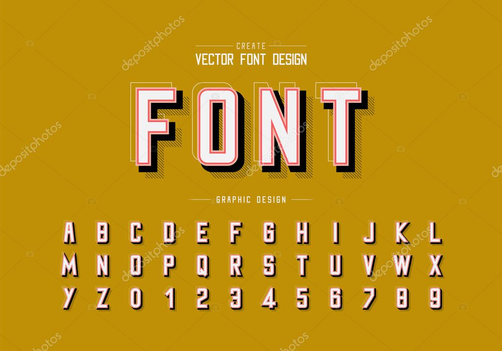 Sombra y línea Vector de fuente, Diseño del alfabeto y número de letra ...
