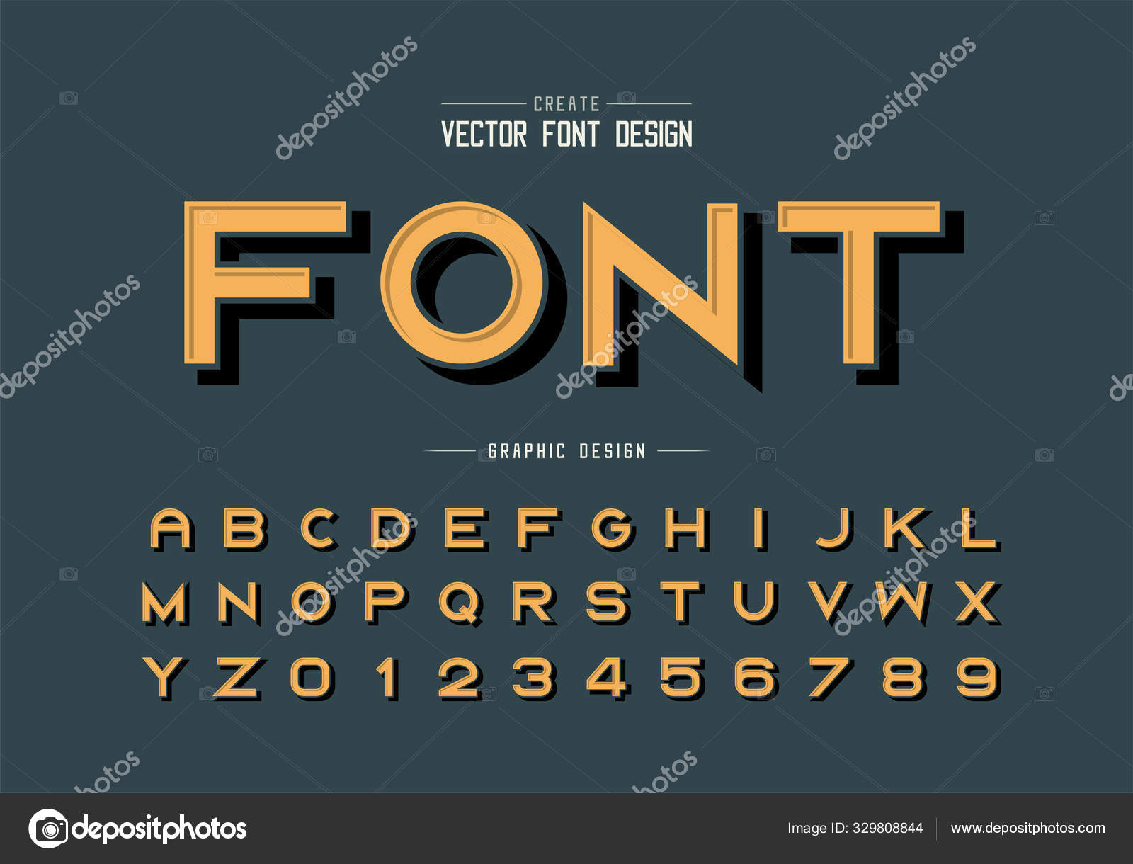 Black Shadow Font Alphabet Vector Yellow Bold Typeface Letter Number ...