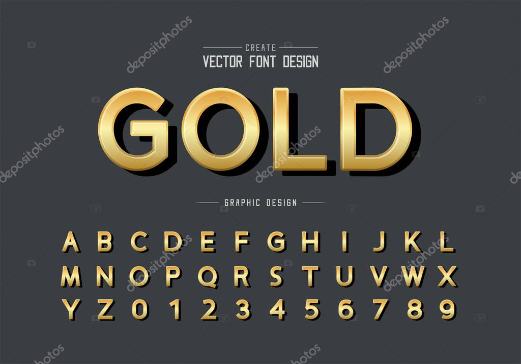 Fuente de oro y vector de alfabeto, Tipo y número de diseño dorado ...