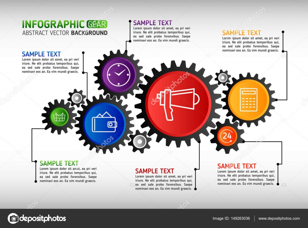 Abstract gears infographic. Mechanism with integrated gears and Stock ...