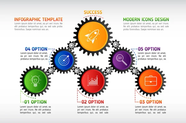 Abstract gears infographic. Mechanism with integrated gears for Stock ...