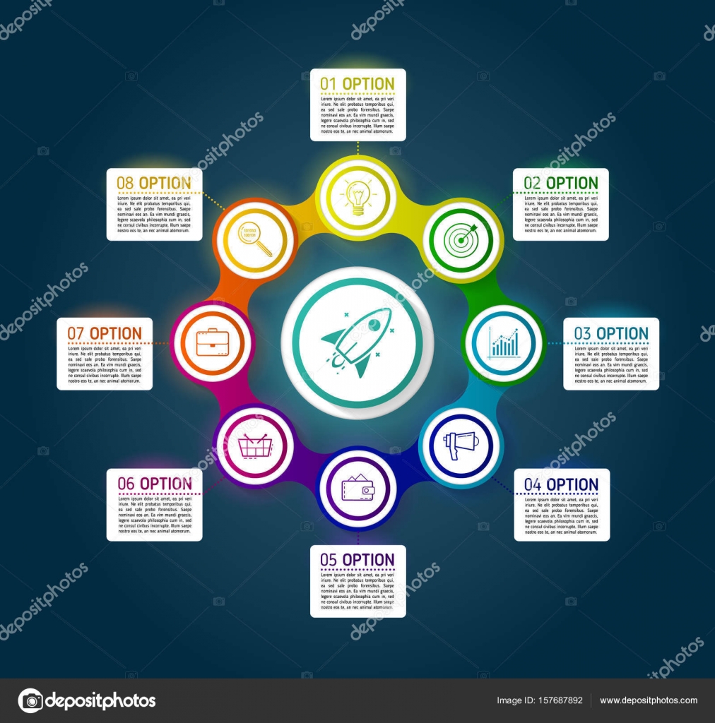 Dark circle colorful chain diagram infographics for presentations ...