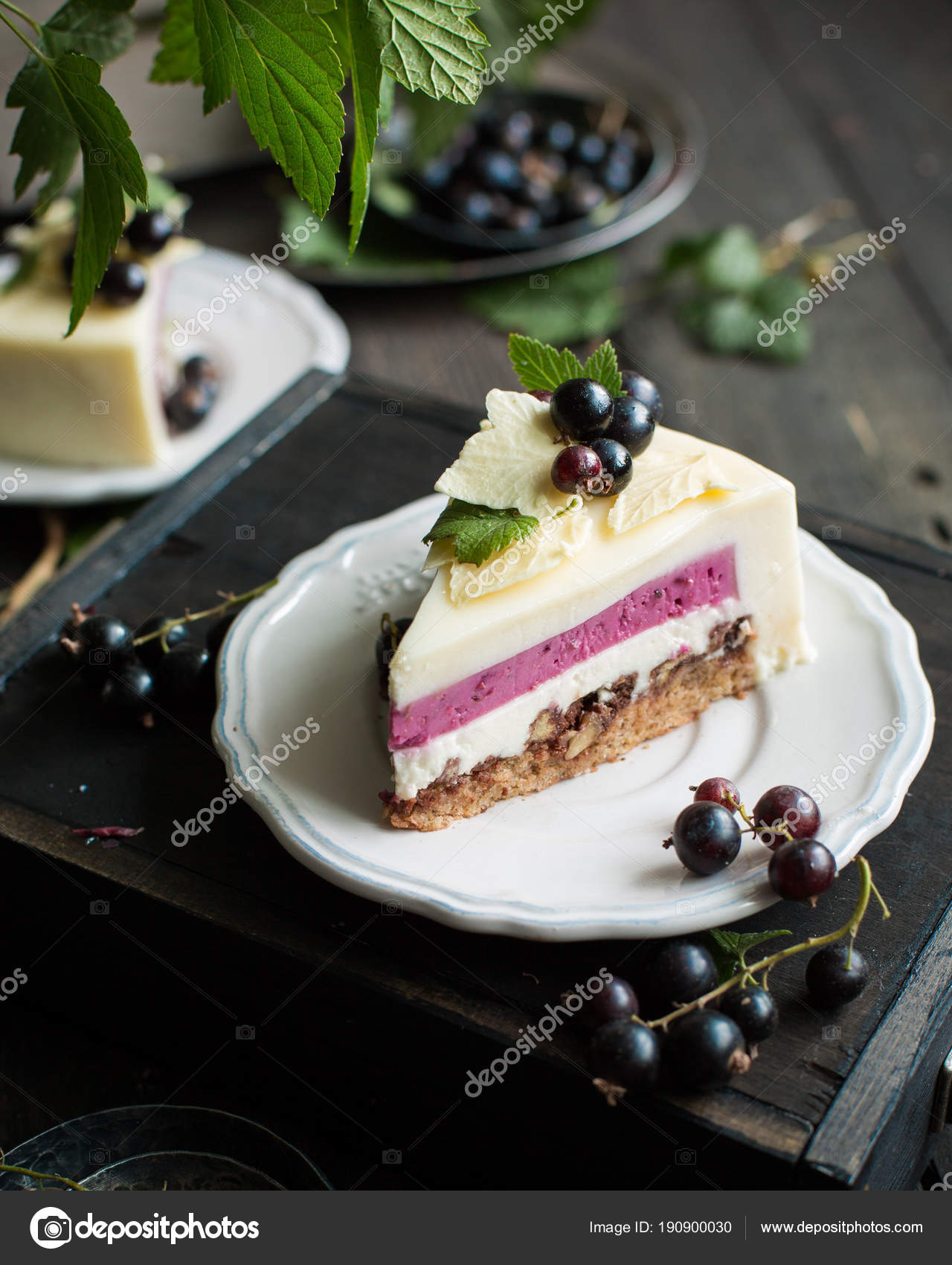Modern Mousse Cake Crusty Nut Layer Layer Black Wild Currant — Stock ...