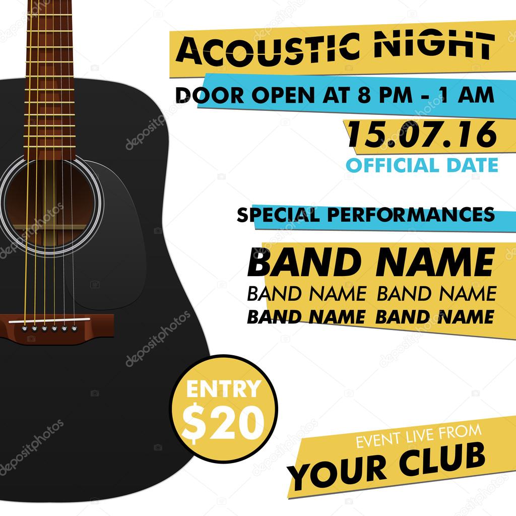 Acoustic night performance poster in your club Indie musician concert ...