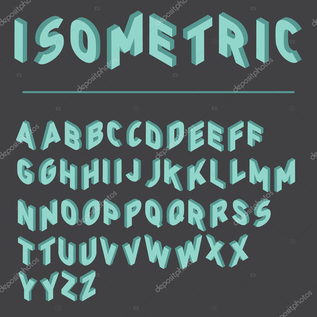 Isometric font with two versions of each letters, game font, colorful ...