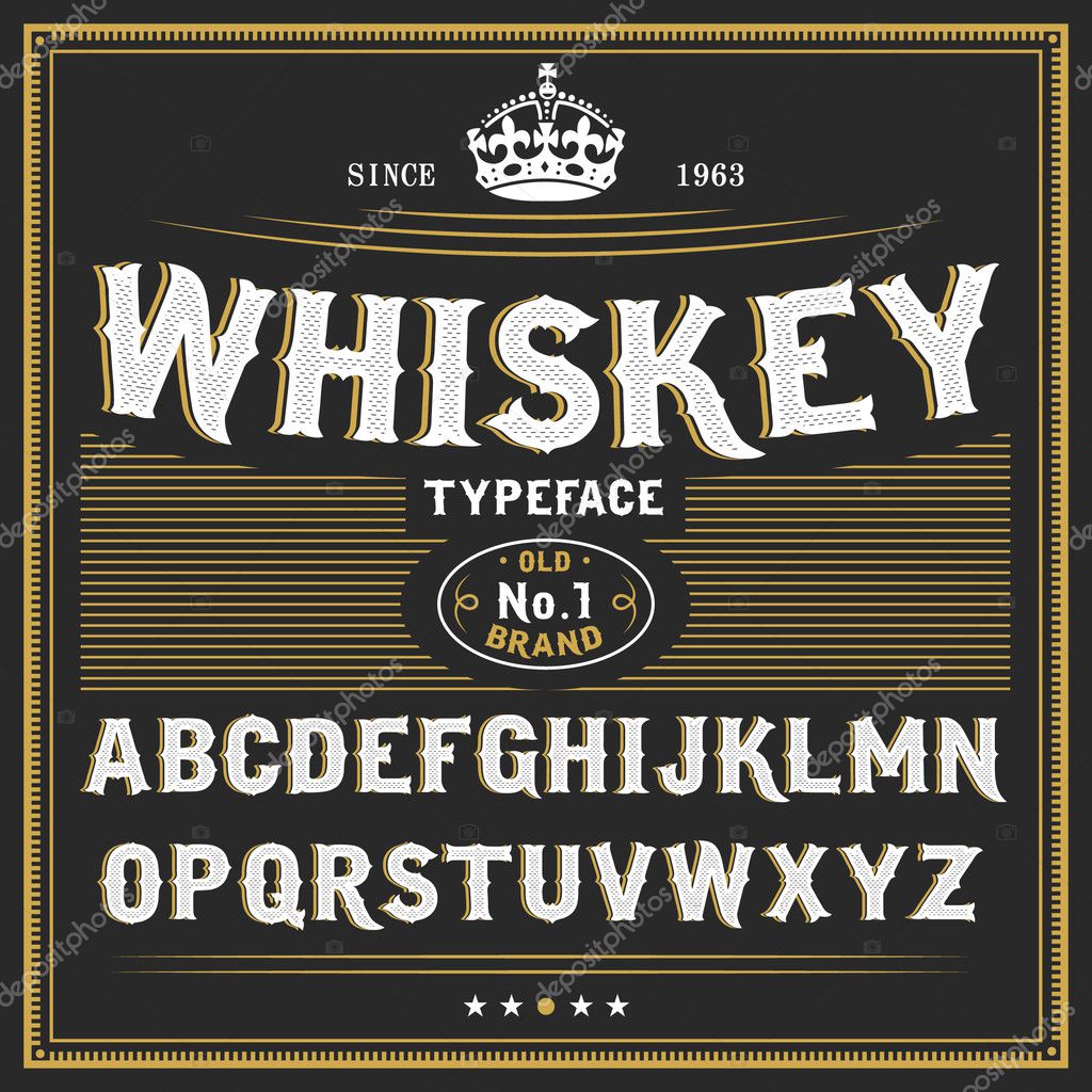 Whiskey label font and sample label design. vintage looking typeface in ...