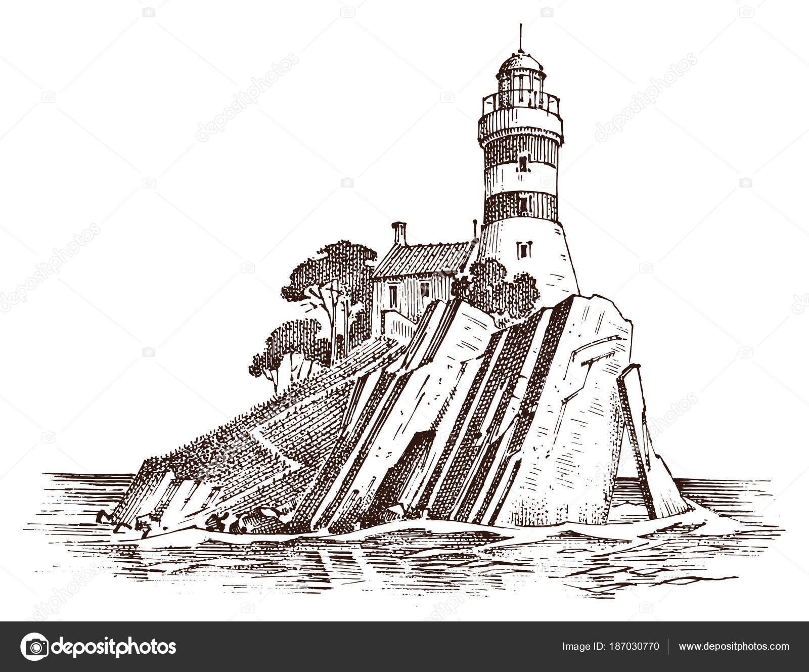 Ship And Lighthouse Drawing