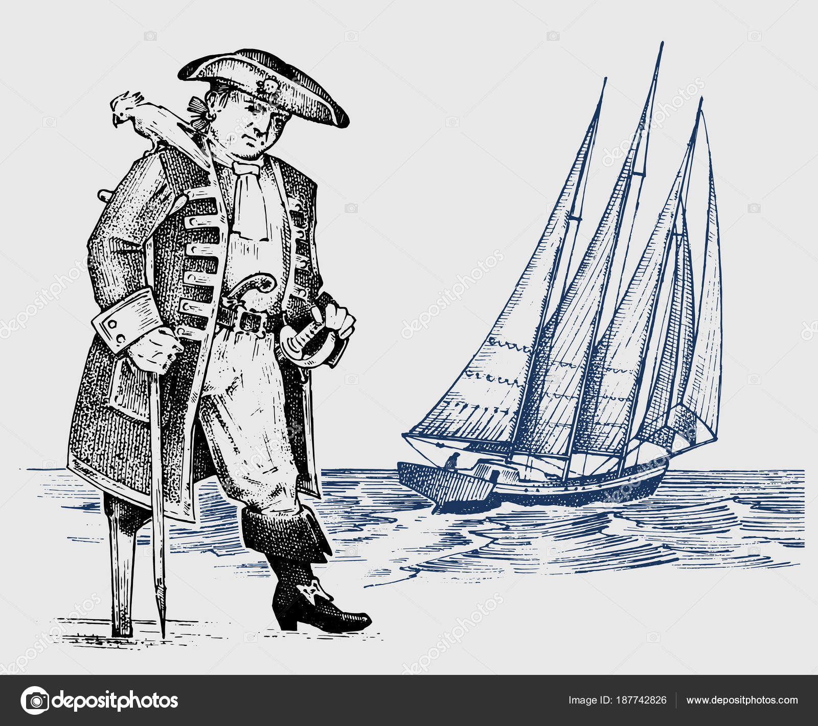 Pirate or captain man on ship traveling through the oceans and seas ...