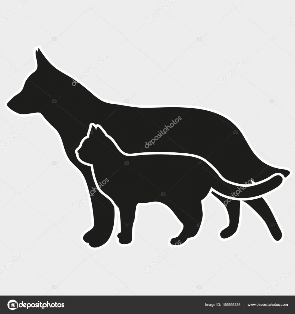 Katt Og Hund Silhuett Hjortedyr