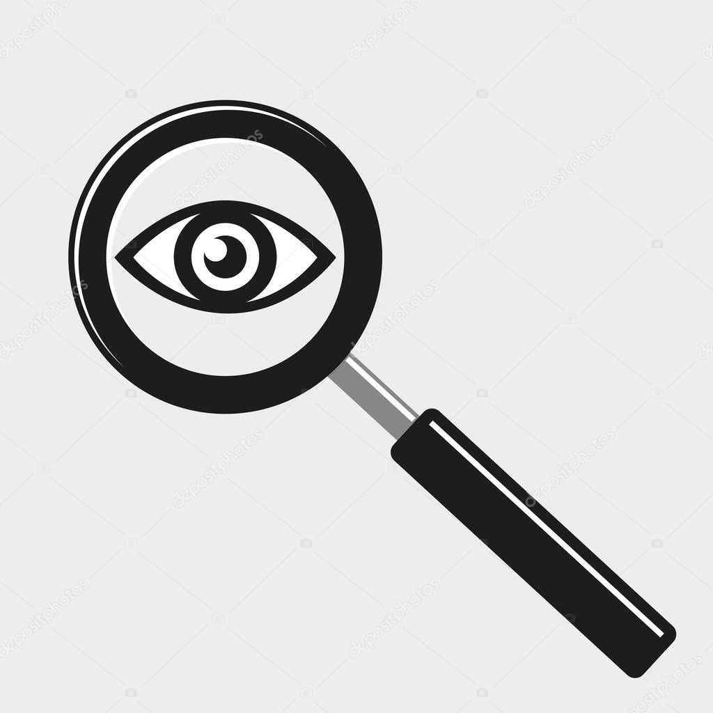 Icono de lupa y ojo ilustración vectorial de diseño plano blanco y ...