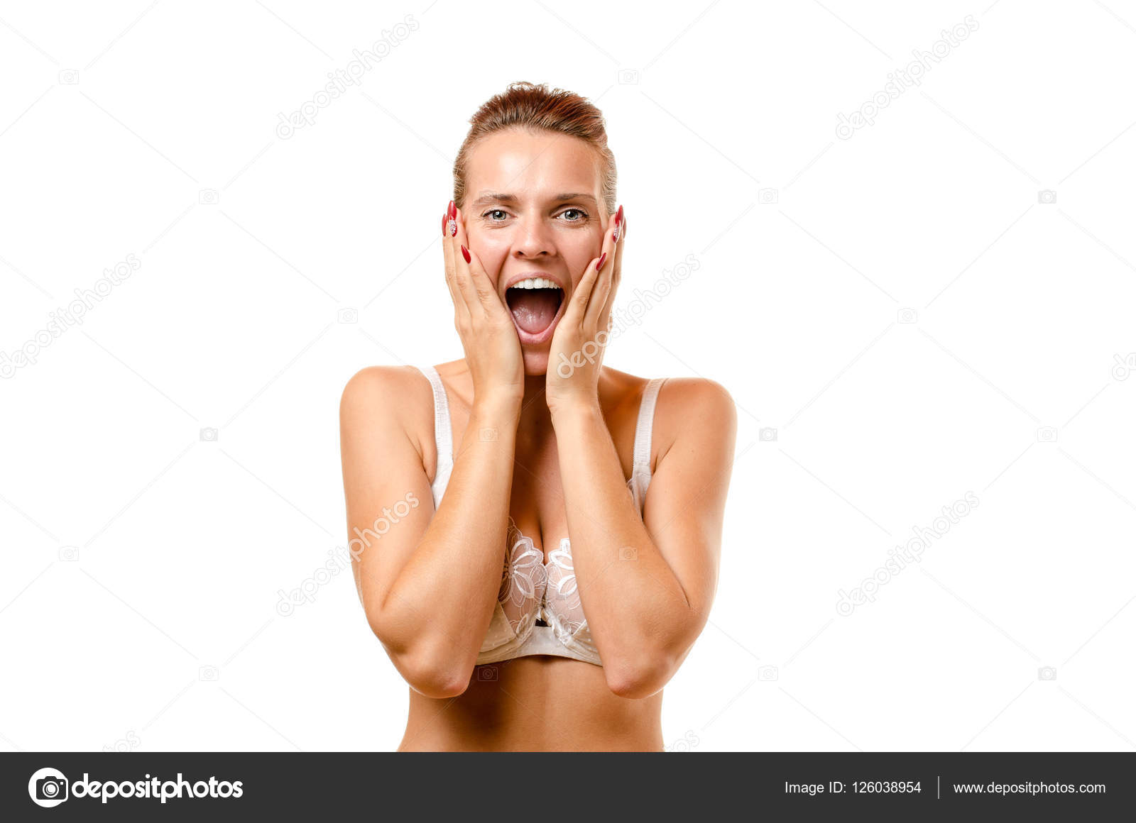 Attractive woman screaming with hands to her face Stock Photo by ©info.michaelheim-photographer ...