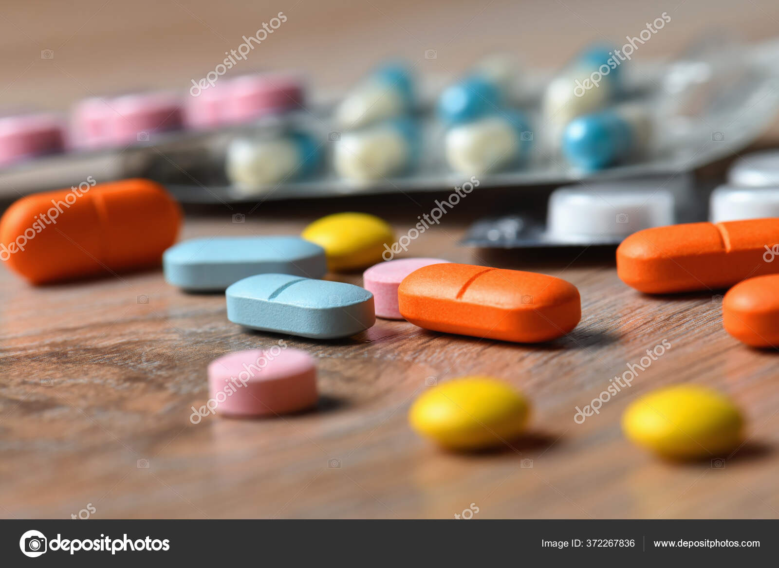 Assorted Colored Tablets Tablet Packaging Close Table Concept ...
