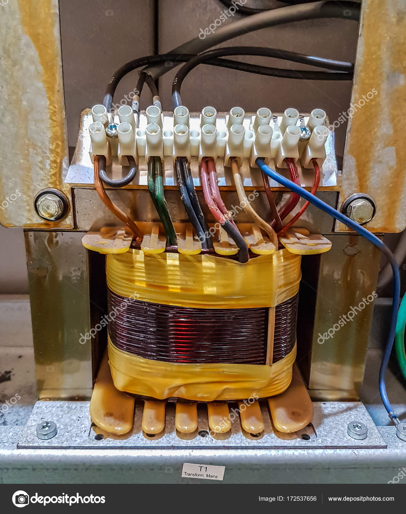 Electric transformer main in control panel box — Stock Photo ...