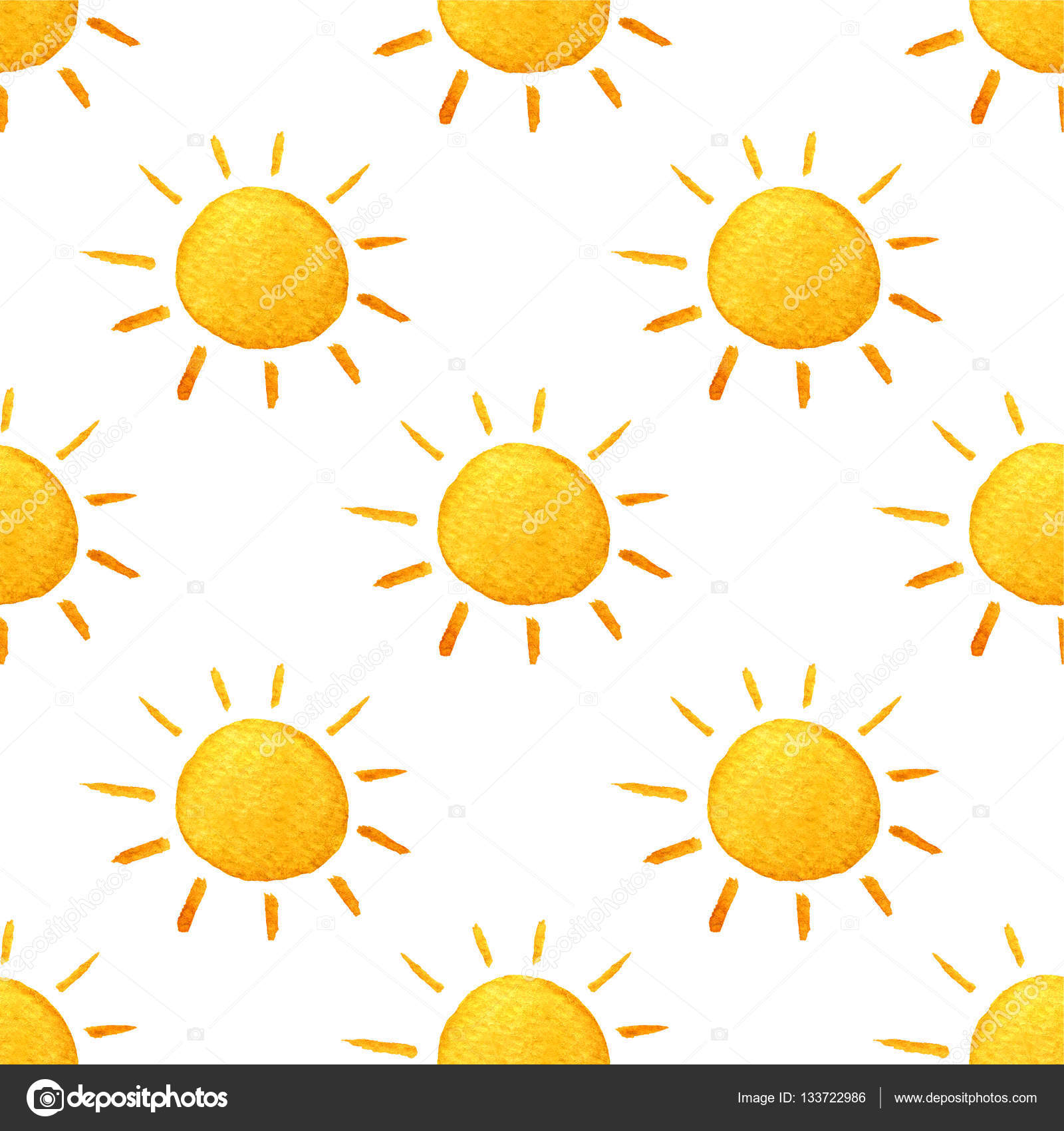 Weather watercolor pattern. Cute smiling sun. Hand painted illustration ...