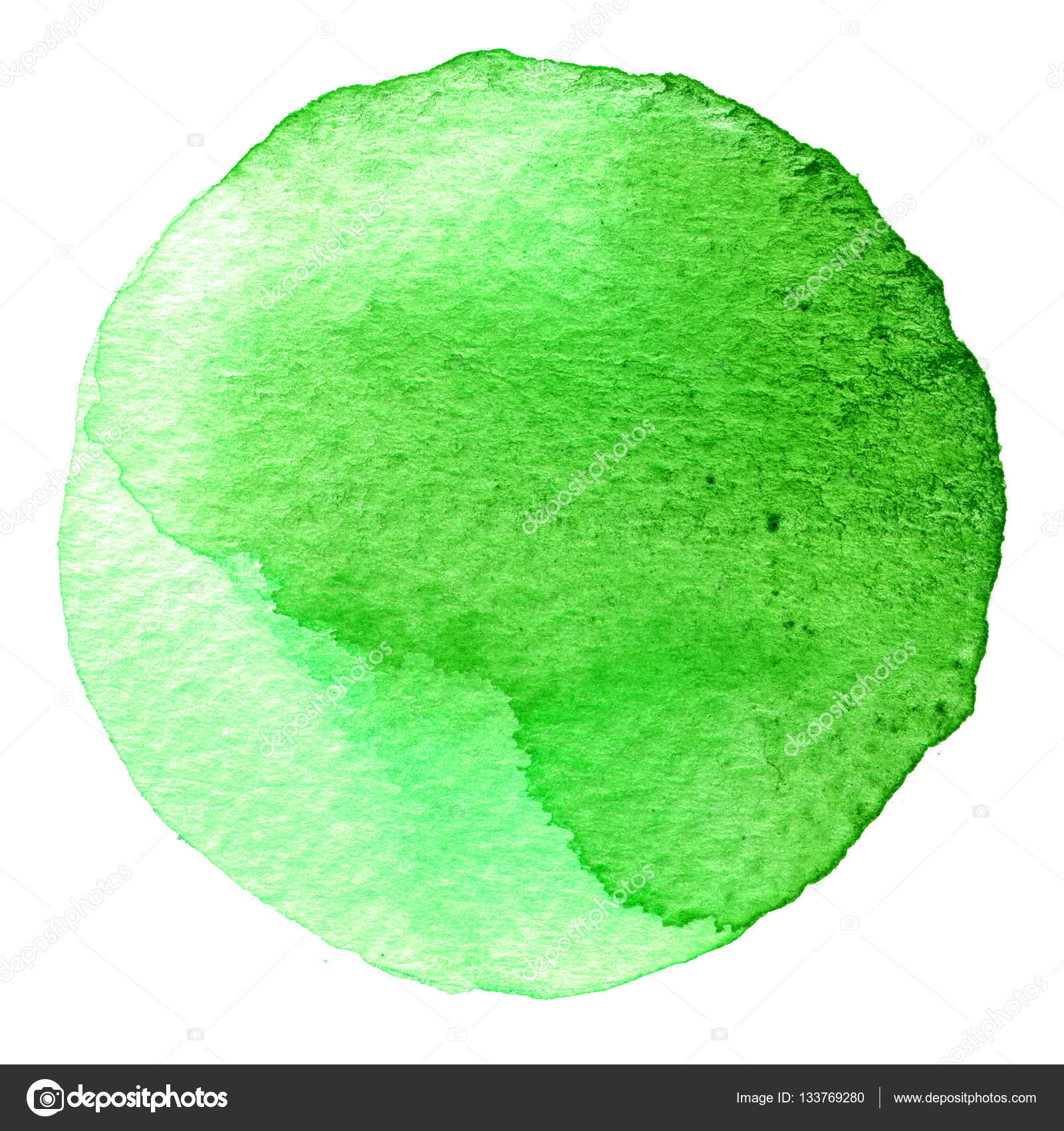 Green watercolor circle. Stain with paper texture. Design element ...