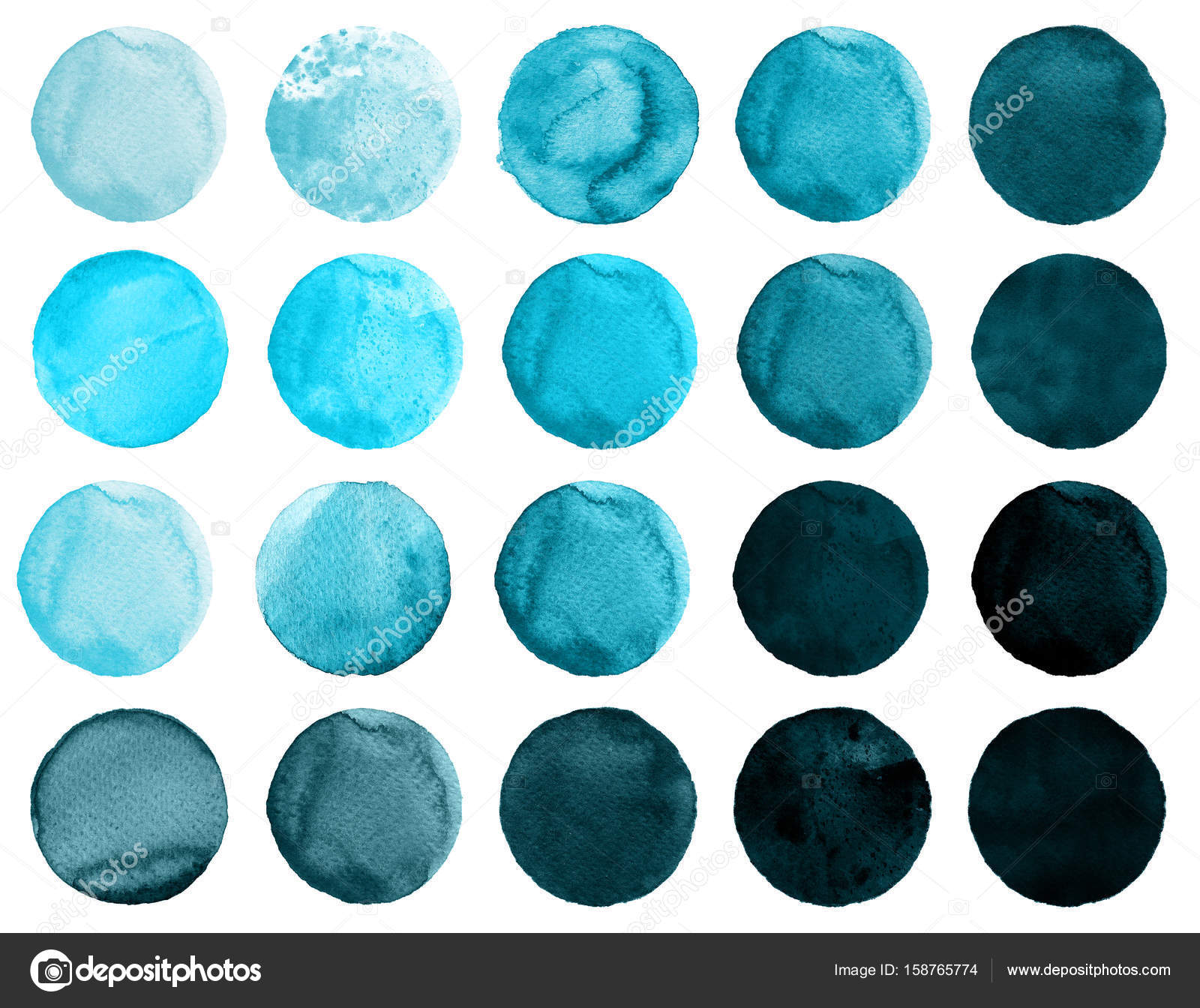Set of blue watercolor hand painted circle isolated on white ...