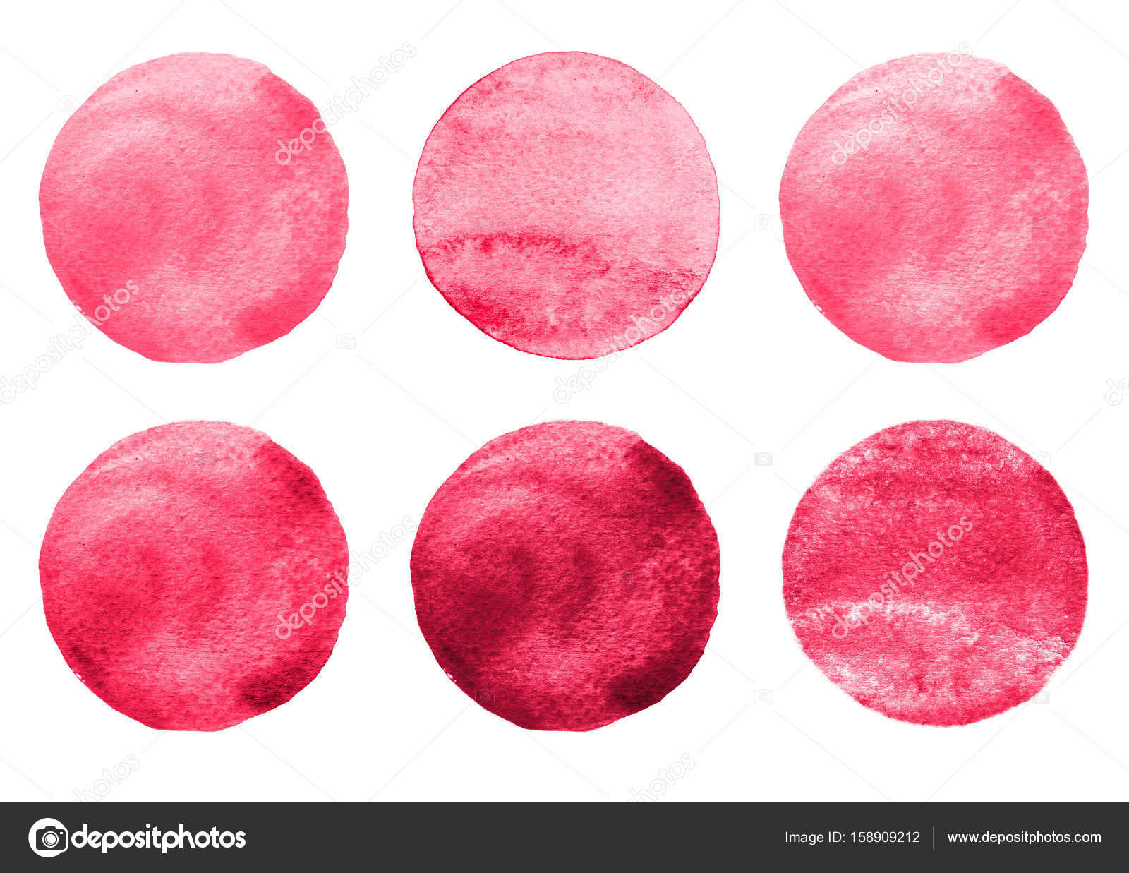 Watercolor Circles Collection Pink Colors Stains Set Isolated On White