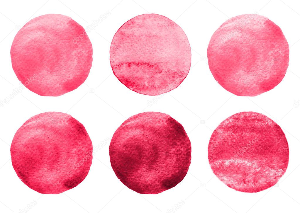 Watercolor circles collection pink colors. Stains set isolated on white ...
