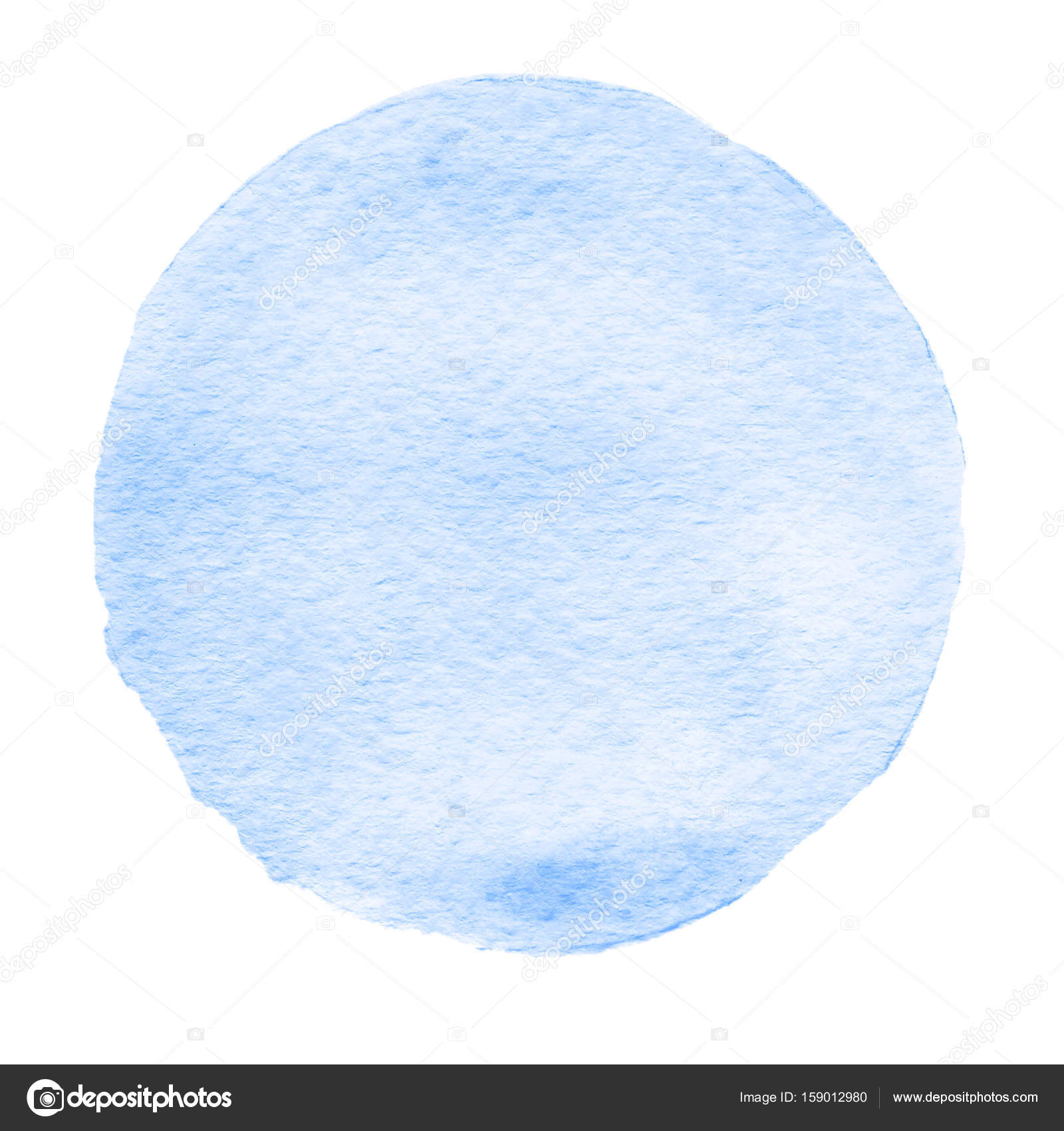 Light blue circle painted with watercolors isolated on a white ...