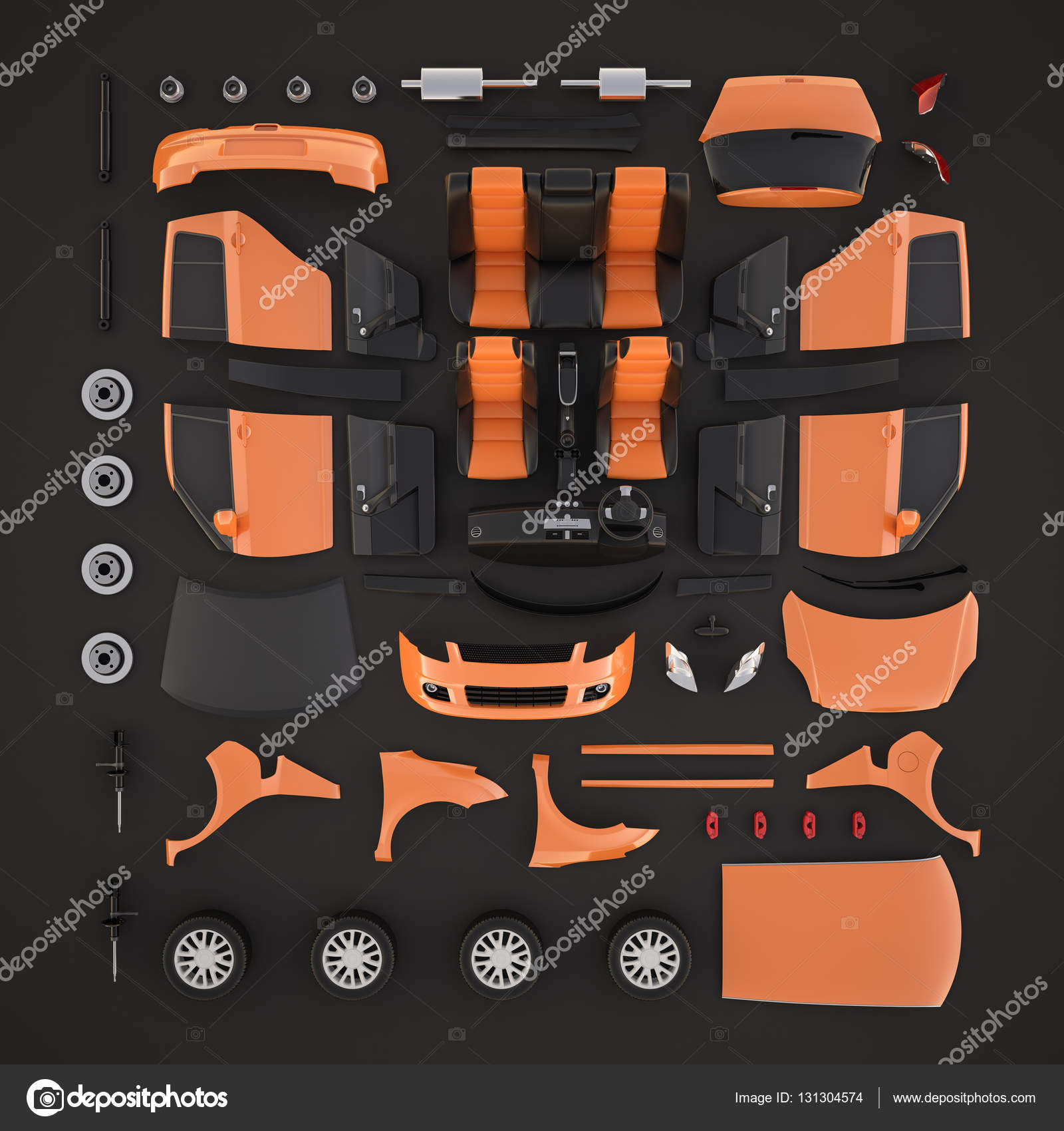 Car parts.Top view. 3D illustration Stock Illustration by ©Studiotan ...