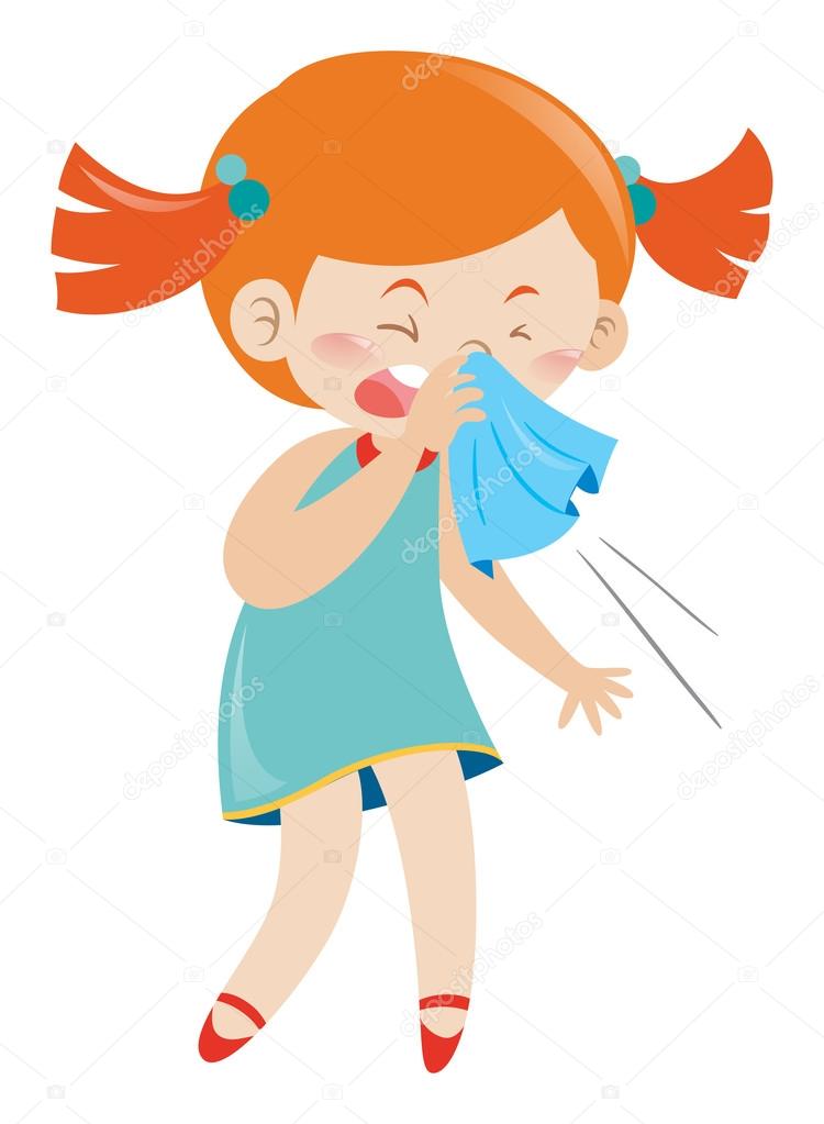Girl In Blue Dress Sneezing Stock Illustration By ©brgfx 128564388
