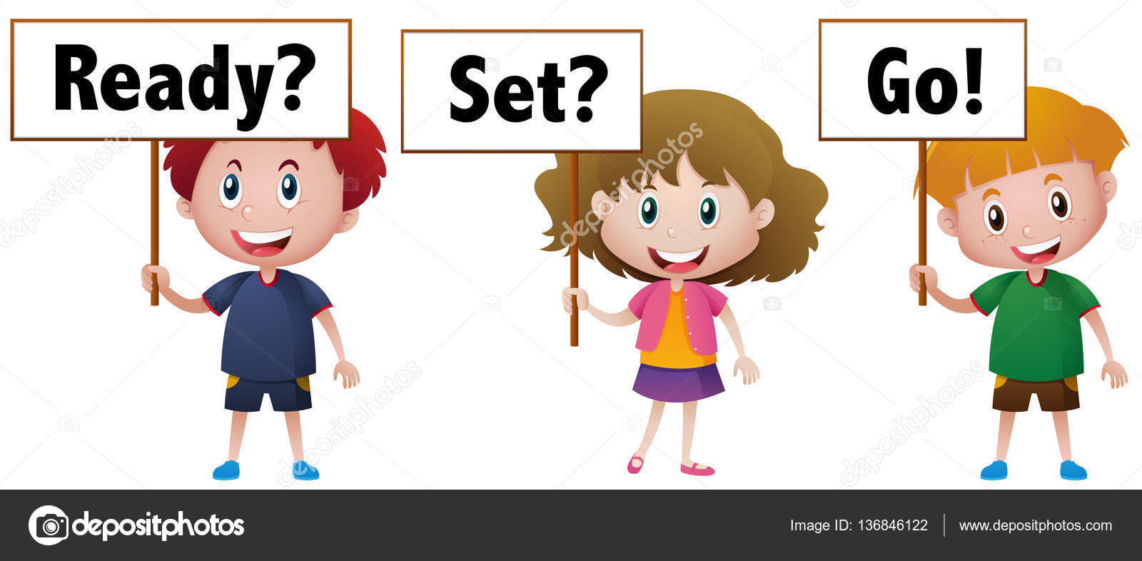 Three kids with sign ready set go Stock Vector Image by ©brgfx #136846122