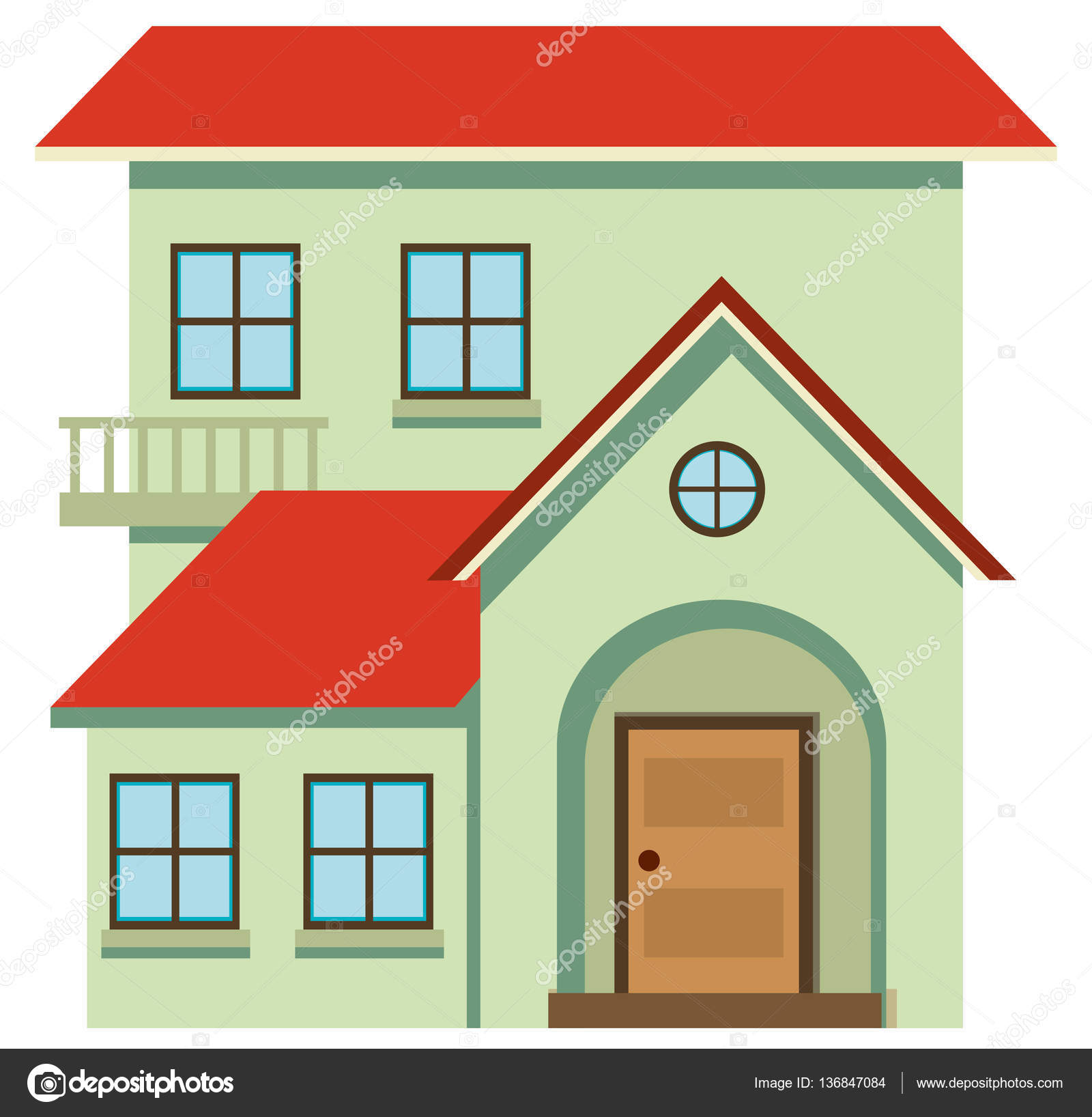 Casa de dos pisos con techo rojo Vector de stock por ©brgfx 136847084