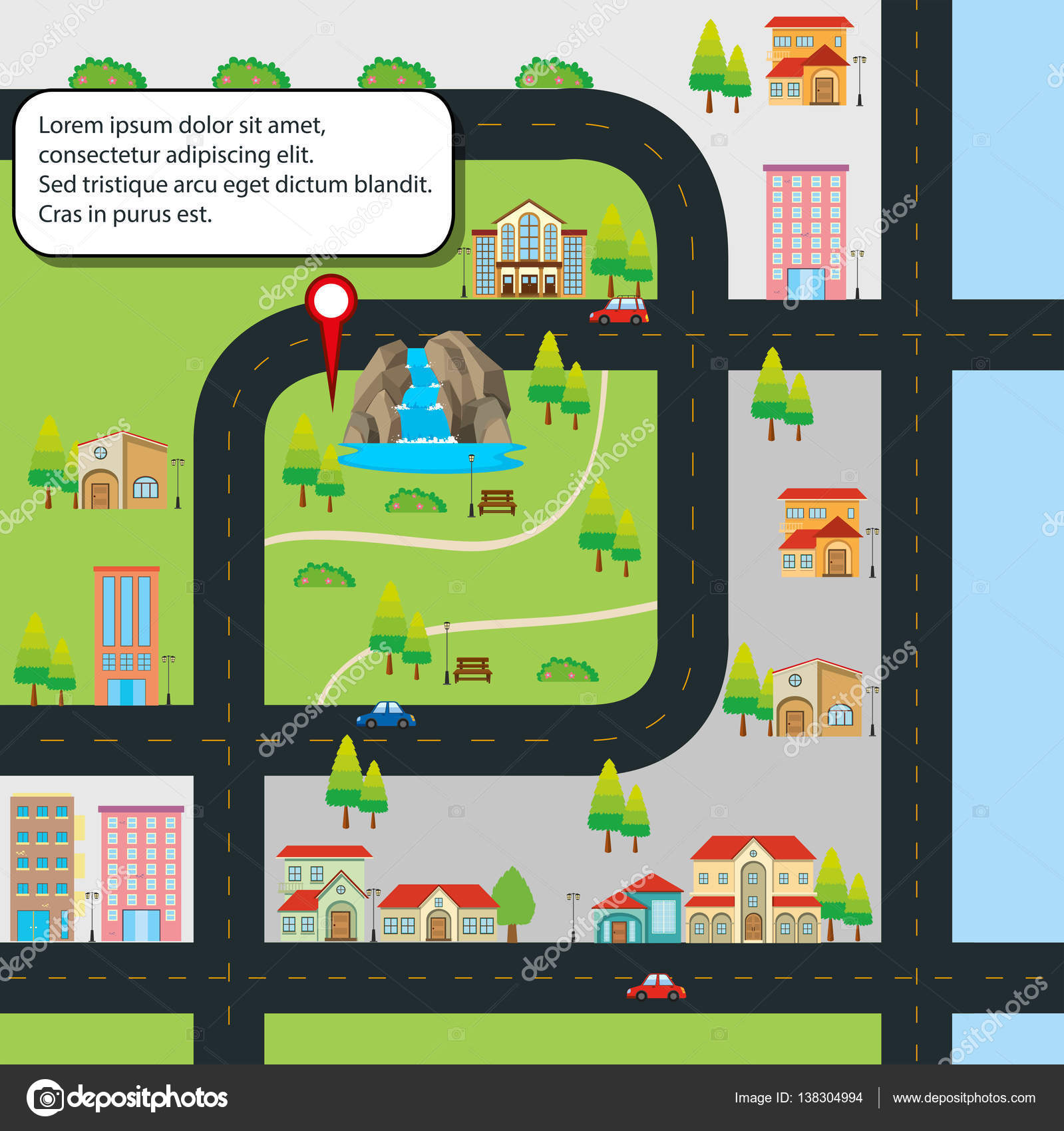 City map with road and different locations — Stock Vector © brgfx ...