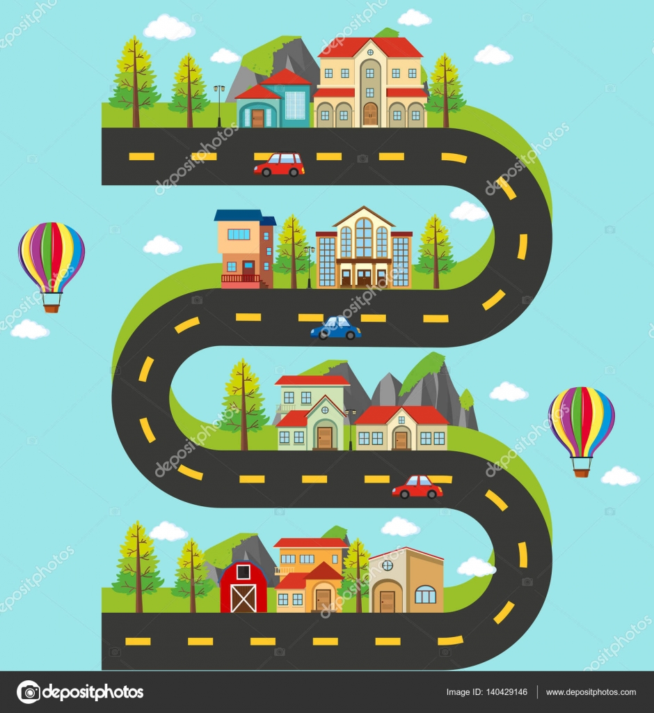 Roadmap with buildings and cars on the road Stock Vector Image by ...