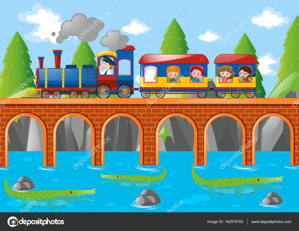 Children riding on train over the bridge Stock Vector Image by ©brgfx ...