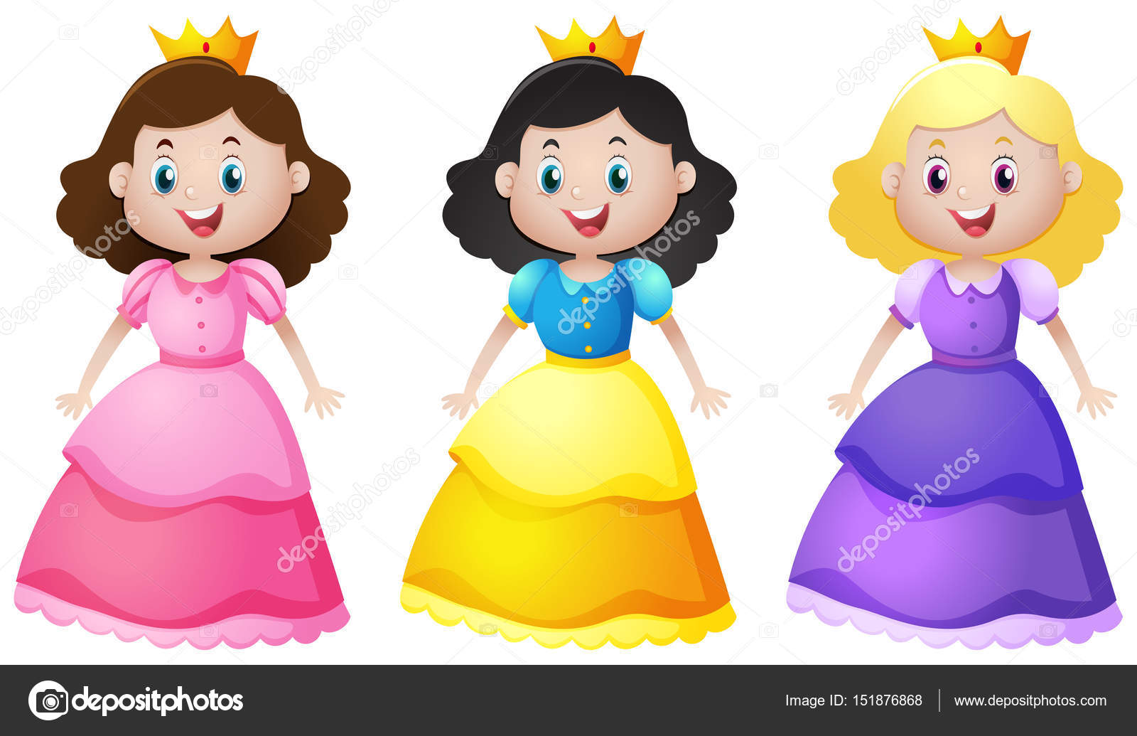 Three cute princesses with happy face Stock Vector by ©brgfx 151876868