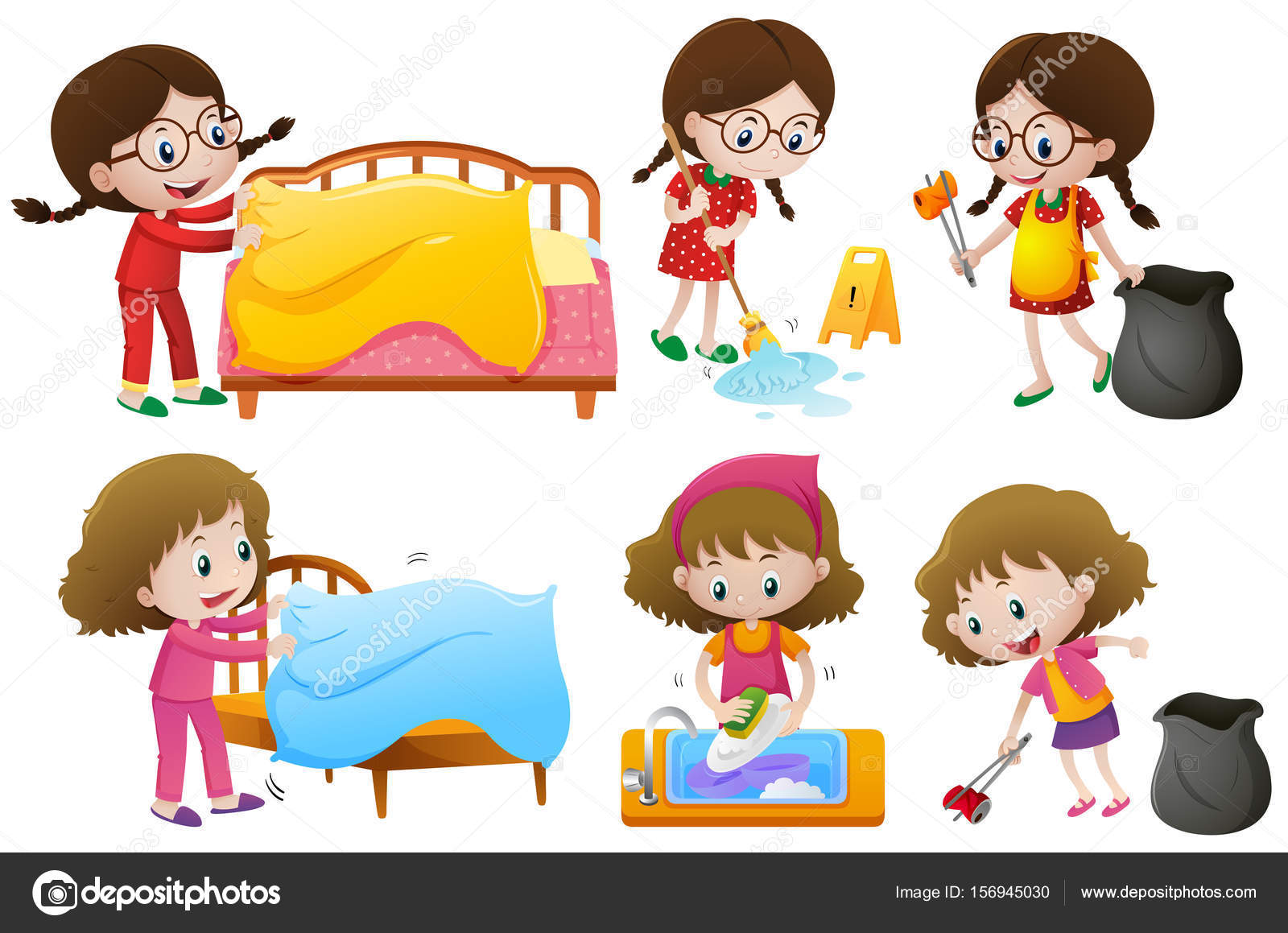 Girl Making Bed Clipart