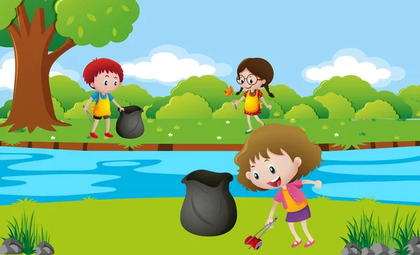 Children hiking up the river Stock Vector Image by ©brgfx #153881988